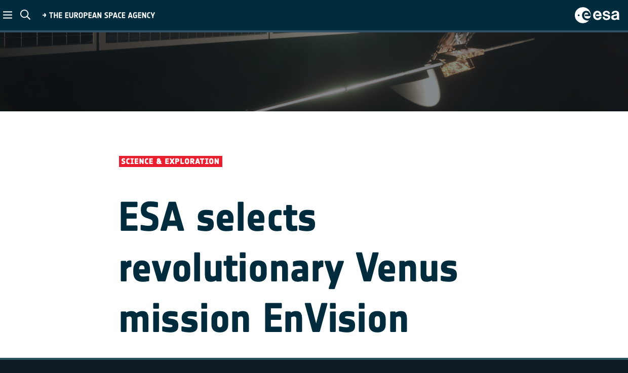 June 10, 2021: EnVision selected! - EnVision: A Venus orbiter mission ...