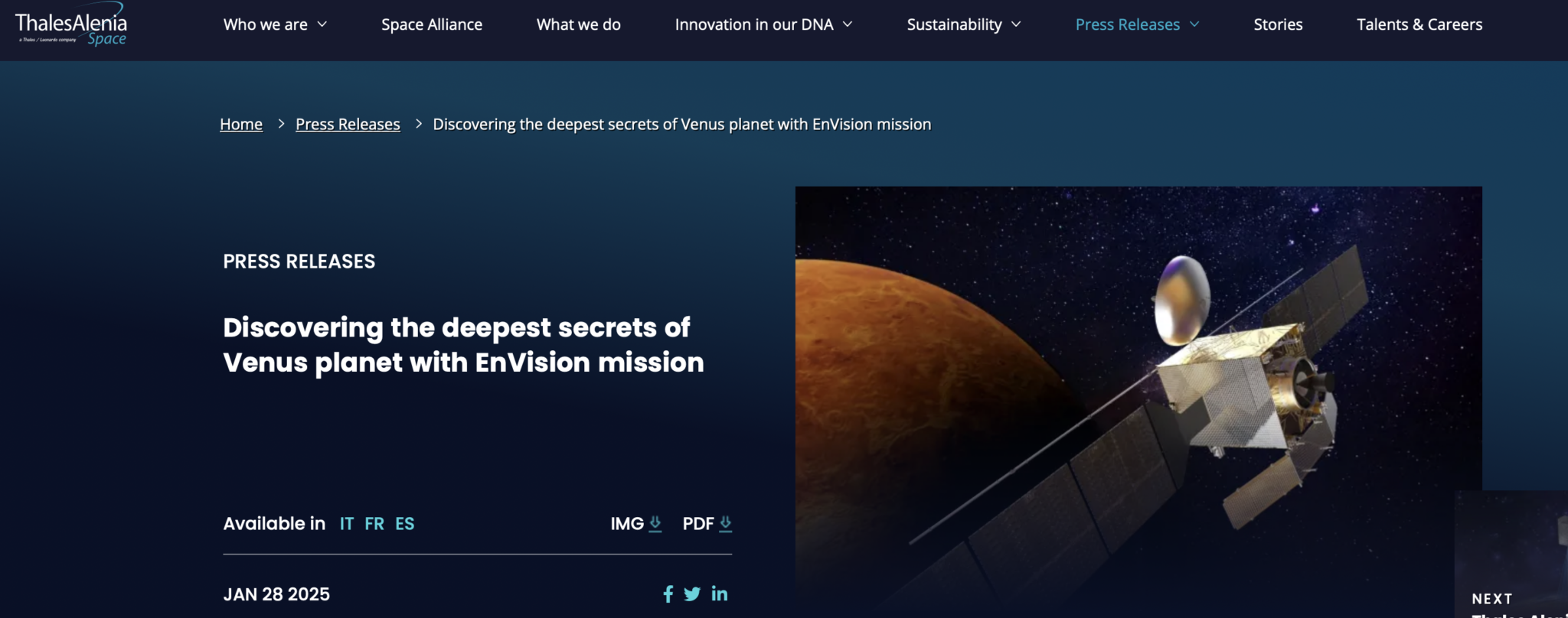 EnVision: A Venus orbiter mission in partnership between ESA and NASA ...